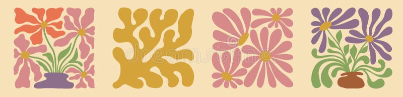 Curvy Floral Waves in Retro Composition Stock Illustration ...