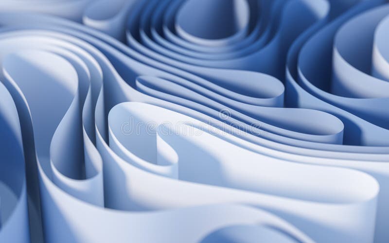 Curvy Paper with Blue Background, 3d Rendering Stock Illustration ...