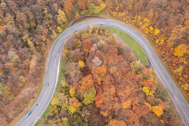 Curvy Road with Autumn Forest Stock Image - Image of path, orange ...