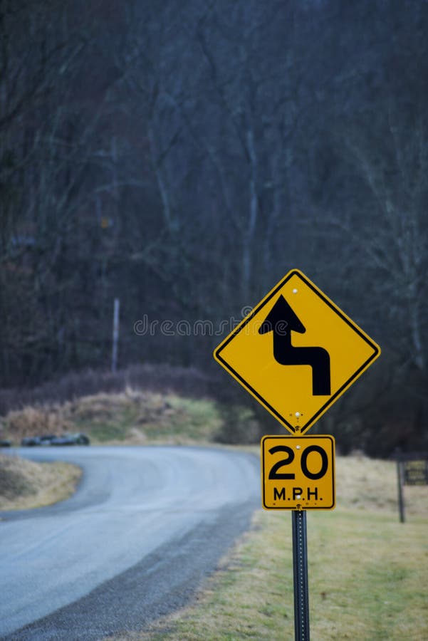 Curvy Road sign 20 mph stock photo. Image of tree, lane - 359609980