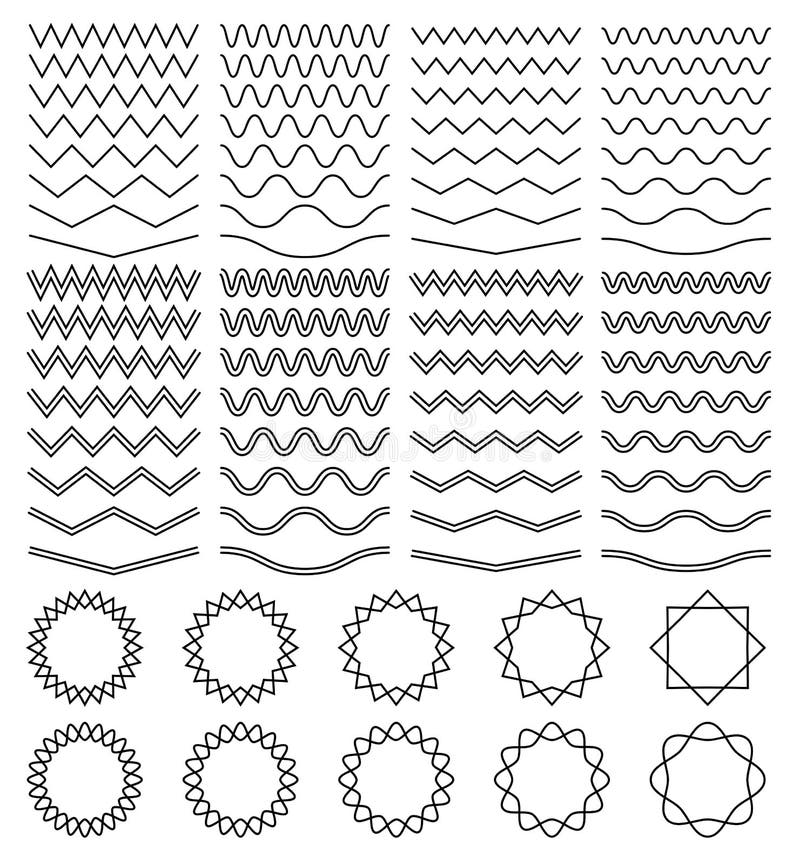 Curvy Waves and Zigzag Striped Lines and Round Jagged Frames Vector Set ...