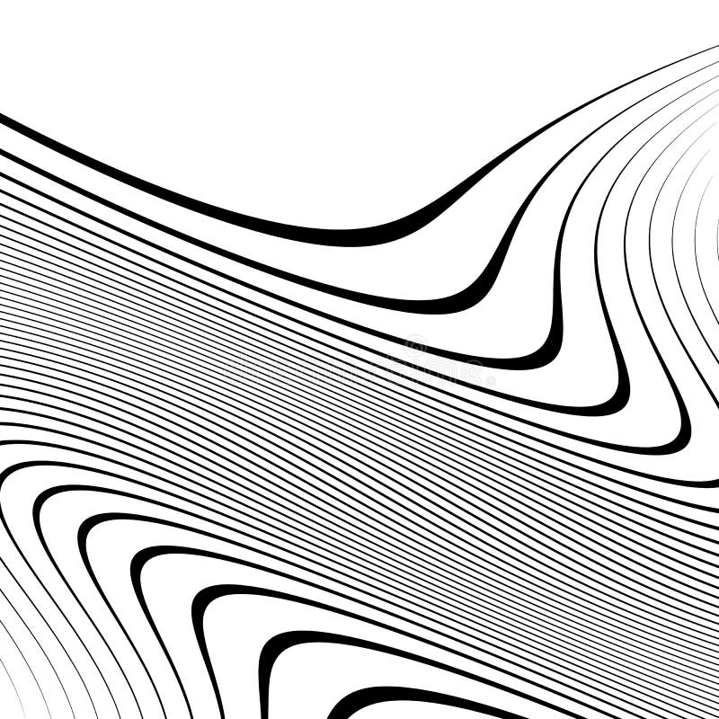 Curvy, Waving Lines Abstract Geometry Element. Monochrome Distorted ...