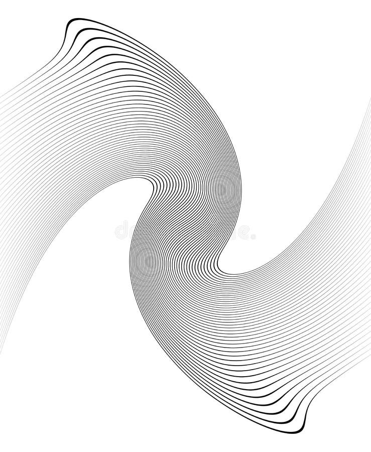 Curvy, Waving Lines Abstract Geometry Element. Monochrome Distorted ...