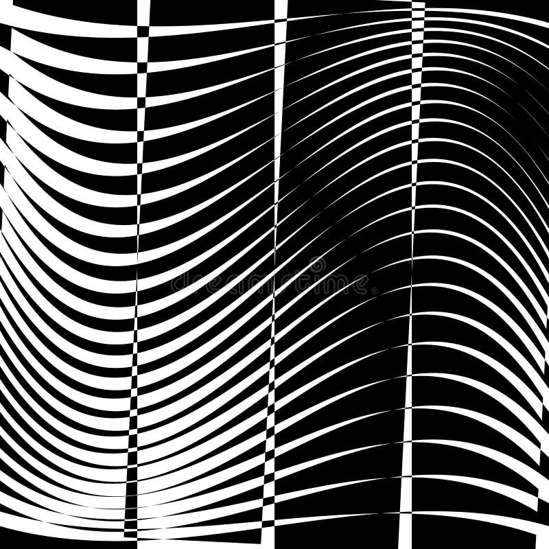 Curvy, Waving Lines Abstract Geometry Element. Monochrome Distorted ...