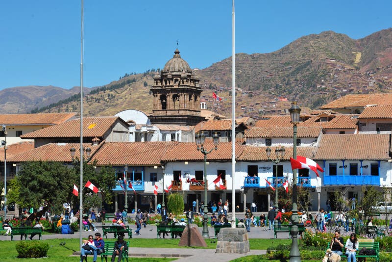 Cusco, Peru Historic Colonial Buildings with People Background ...