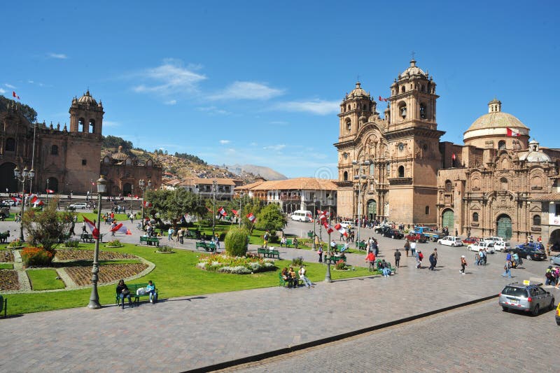 Cusco Main Square at Night with Catholic Religious Cathedral Peru ...