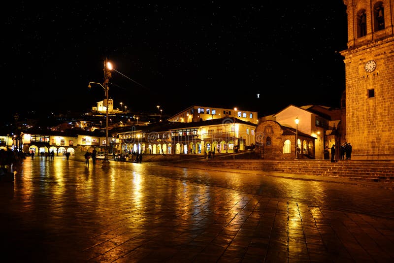 Nightscene in Cusco - Peru editorial photo. Image of golden - 45353326