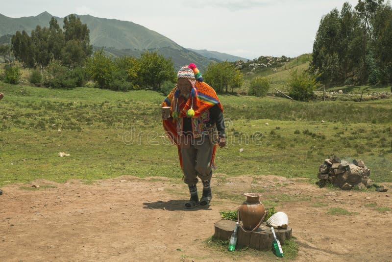 Cusco, PerÃº; December 20, 2018, Native Man, Peruvian Elder, in Ritual ...