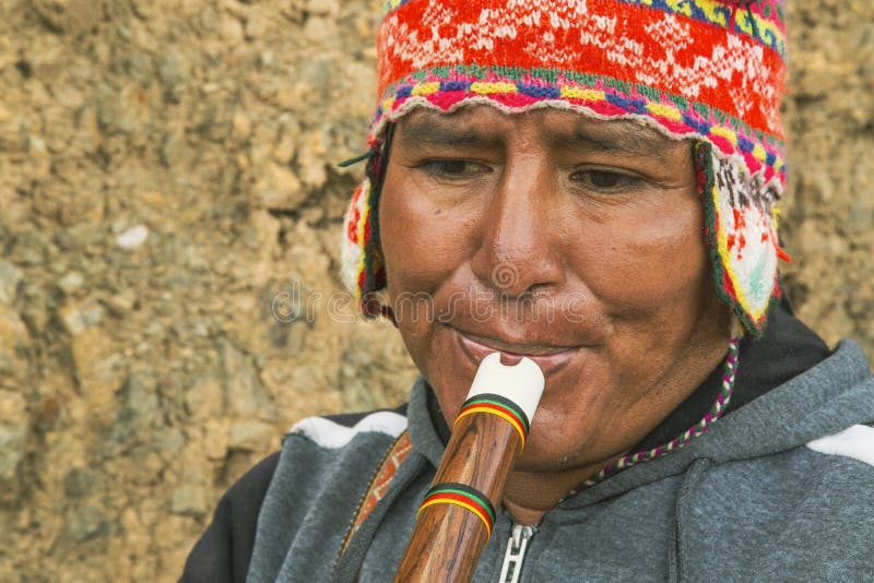 Cusco, PerÃº; December 20, 2018,Peruvian Man Playing the Quena, Musical ...
