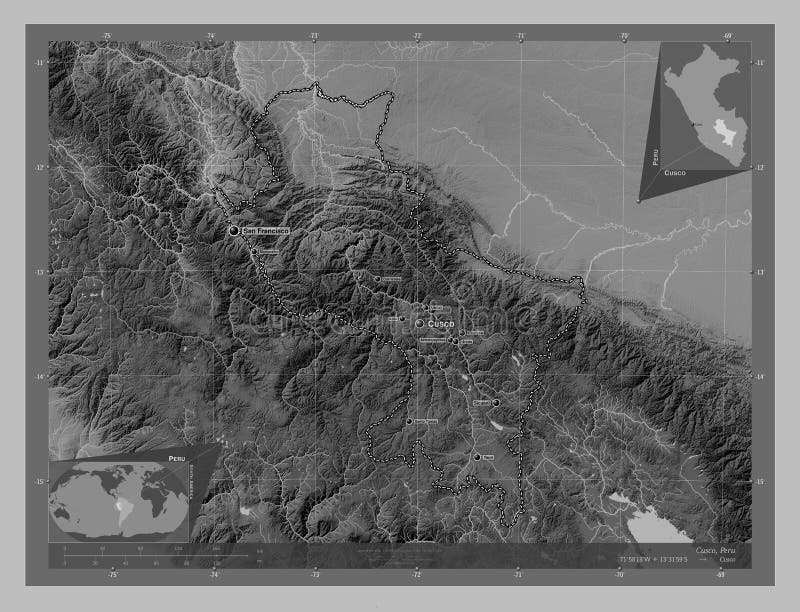Cusco, Peru. Grayscale. Labelled Points of Cities Stock Illustration ...