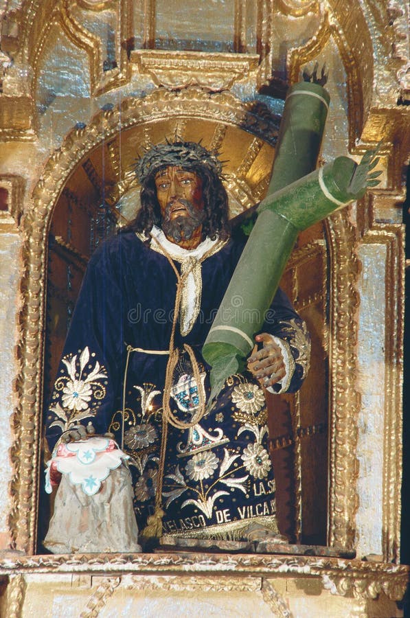 Cusco Peru, Interior of the Cathedral of Christ with Cross All Bathed ...