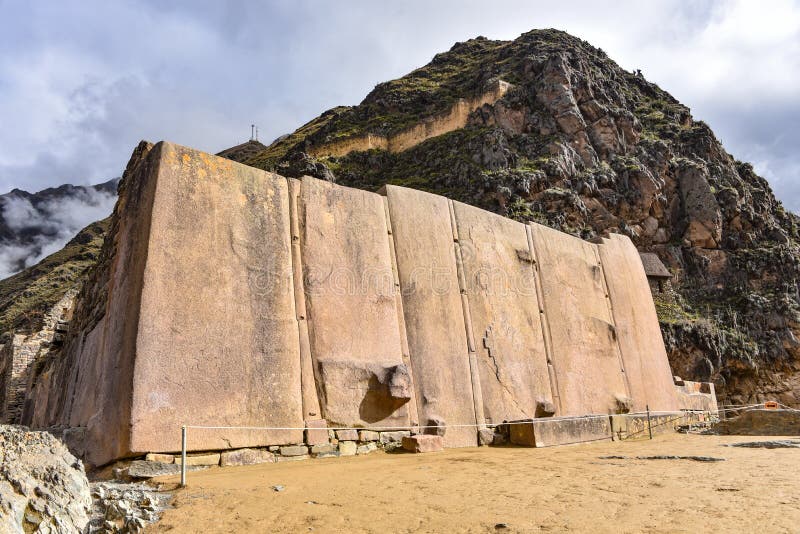 Wall of the Six Monoliths at Inca Fortress in Ollantaytambo, Per Stock ...