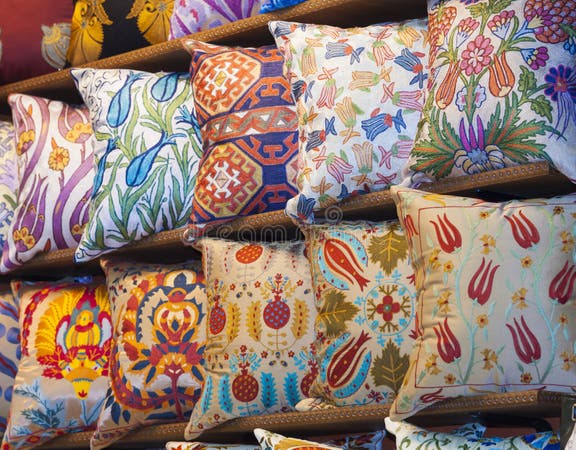 Cushion Display at a Market Stall Stock Image - Image of shelf ...