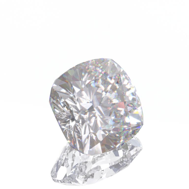 Cushion Square Diamond on White Background with Reflection Stock Photo ...