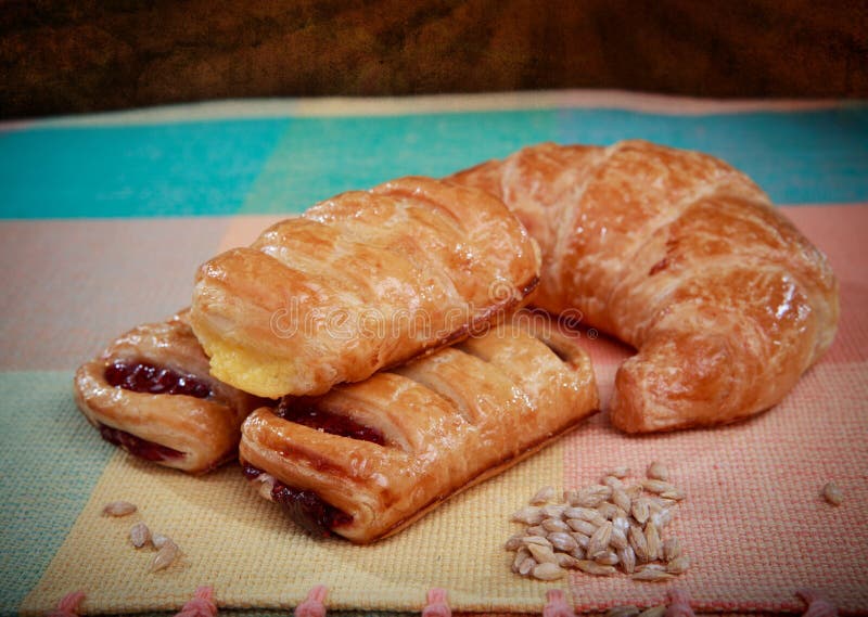 Custard Cake and Croissant Bread Stock Image - Image of clothes ...