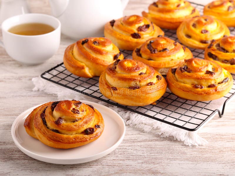 Custard Cream and Raisin Bun Stock Photo - Image of sultana, buns ...
