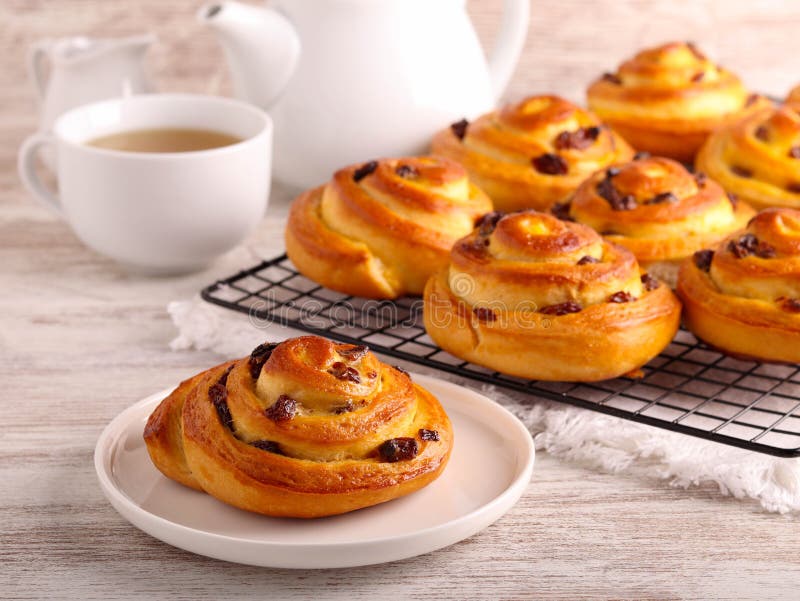 Custard Cream and Raisin Buns Stock Image - Image of sultana, homemade ...