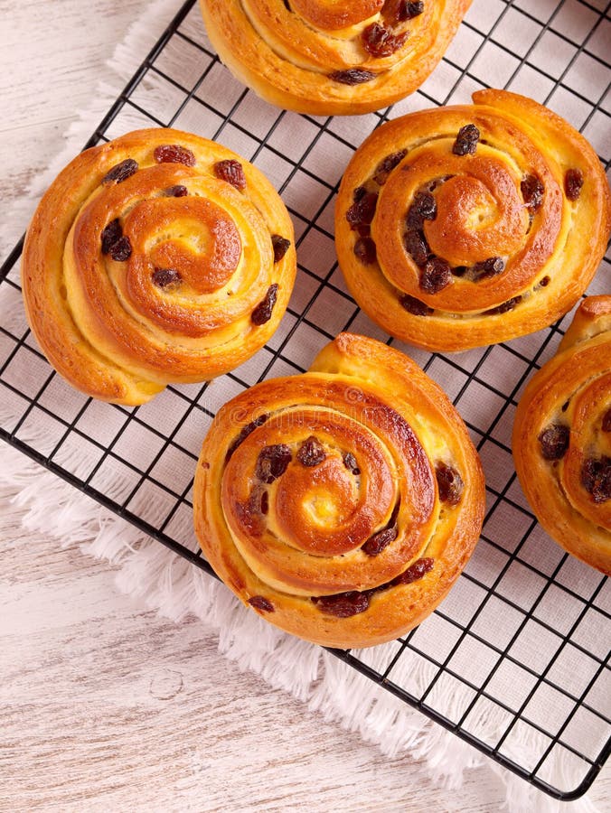 Custard Cream and Raisin Buns Stock Image - Image of space, custard ...