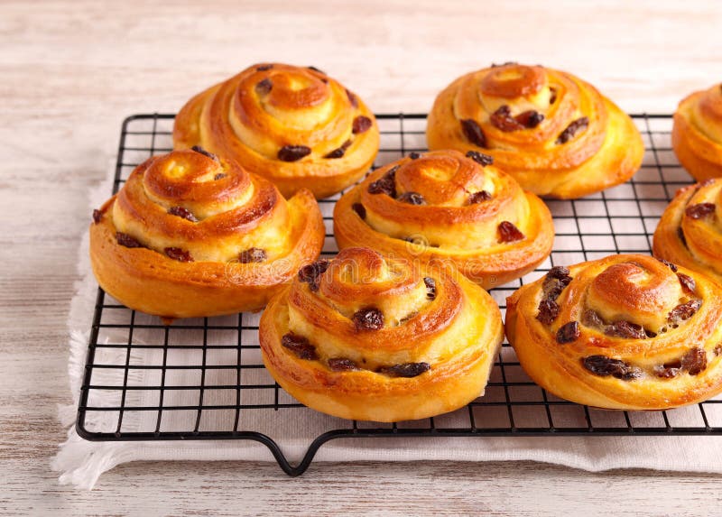 Custard Cream and Raisin Buns Stock Photo - Image of pastry, rolls ...