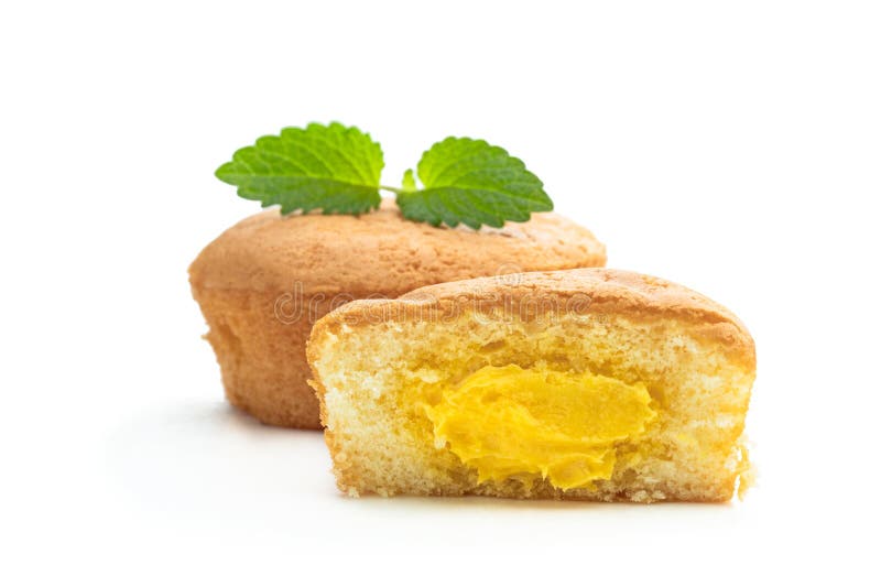 Custard Filled Mini Cakes Isolated on White Stock Image - Image of ...