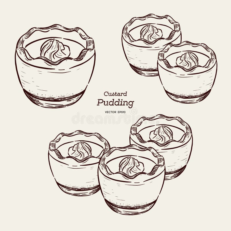 Custard Pudding in Glass. Hand Draw Vector Stock Vector - Illustration ...