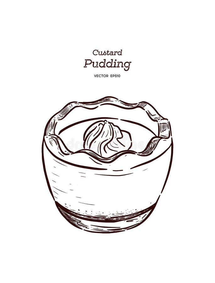 Custard Pudding in Glass. Hand Draw Vector Stock Vector - Illustration ...