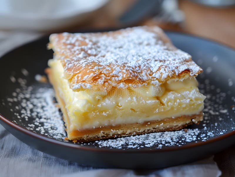 Custard Slice Cream Slices with Powdered Sugar on Top Stock ...