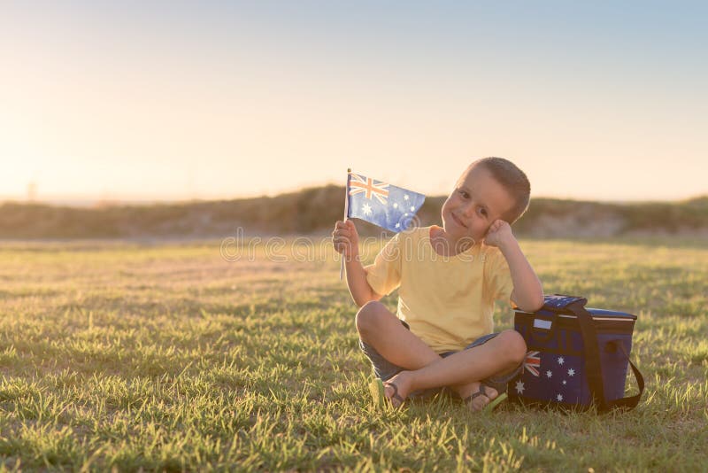 Custe Smiling Kid with Flag of Australia Stock Photo - Image of culture ...