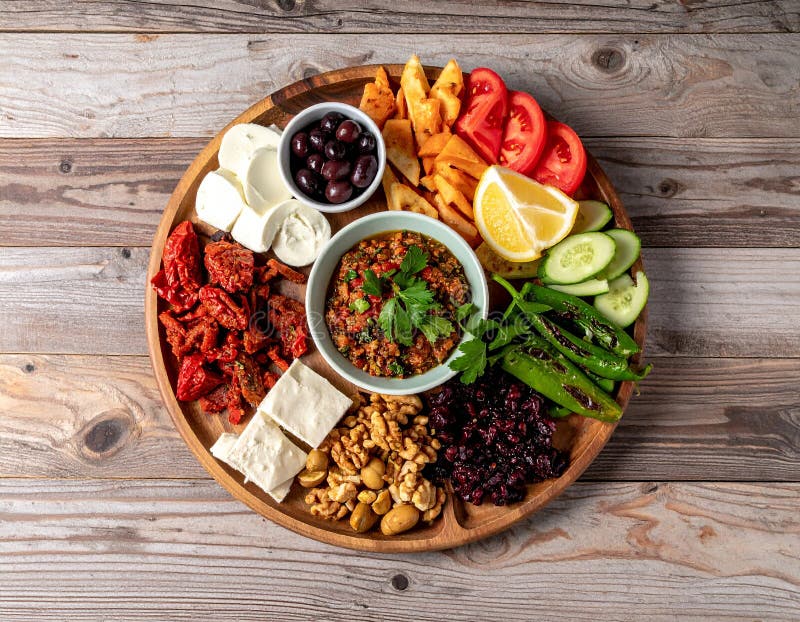 Turkish Meze Platter Top View Rustic Table Natural Light Cultural ...