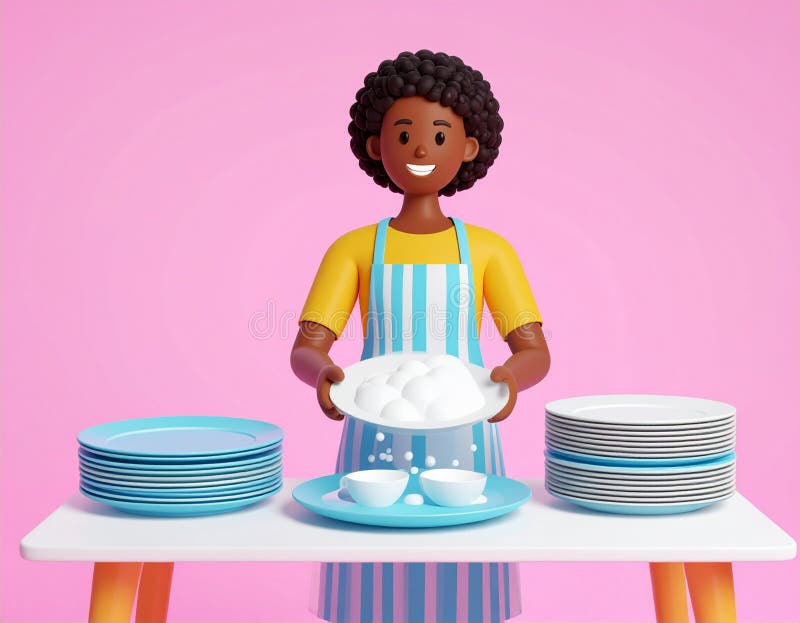 Person Does the Dishes Cartoon Stock Illustration - Illustration of ...
