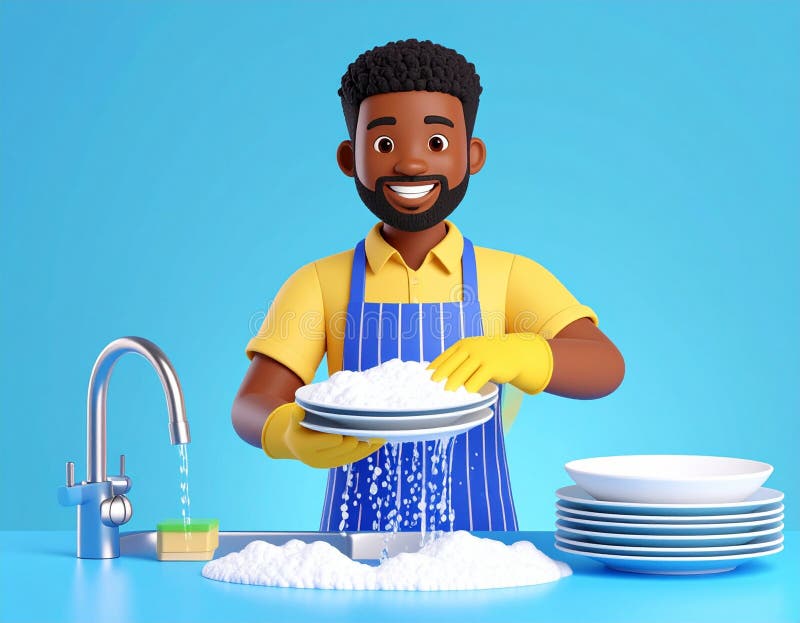 Person Does the Dishes Cartoon Stock Illustration - Illustration of ...