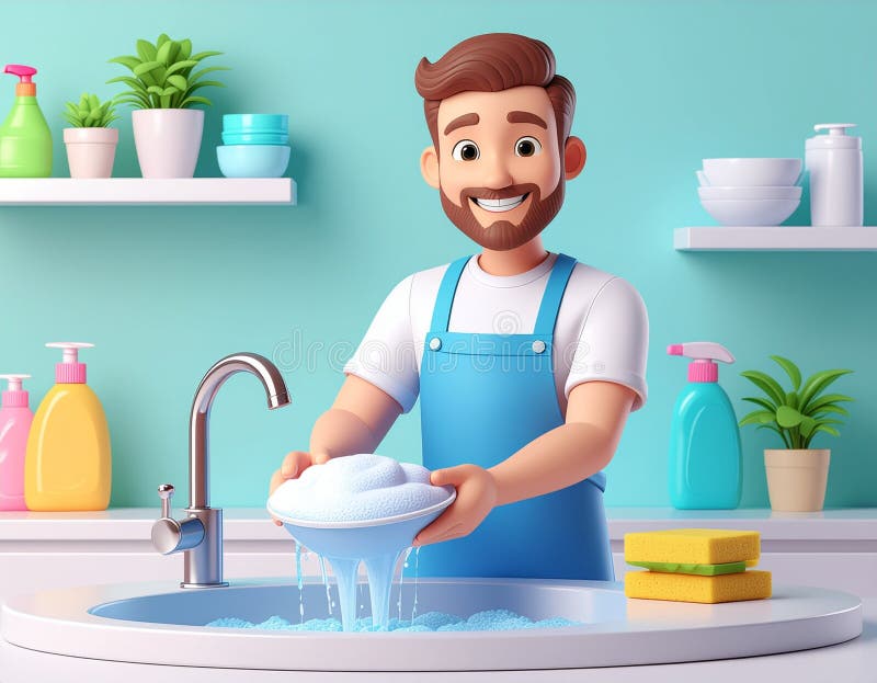 Person Does the Dishes Cartoon Stock Illustration - Illustration of ...