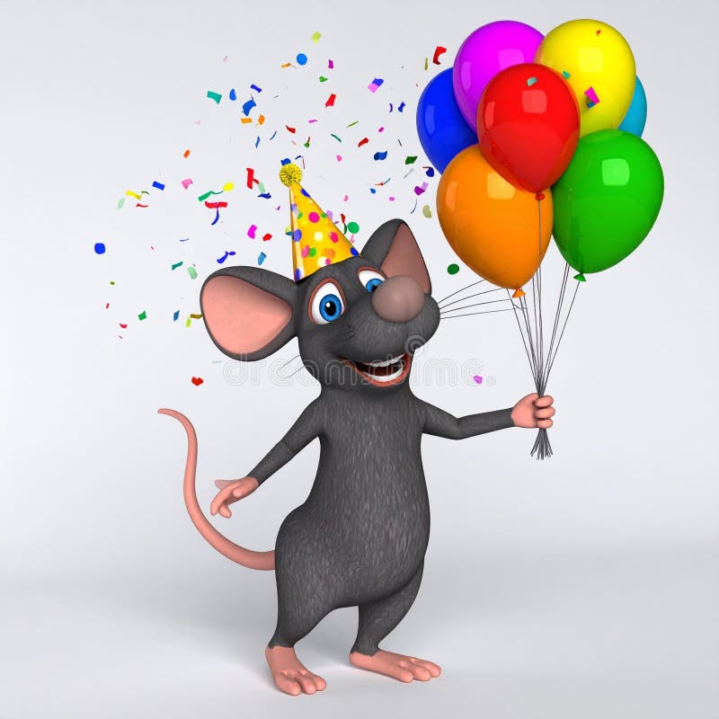 Mouse Birthday Party with Cake and Balloons Cartoon Stock Illustration ...