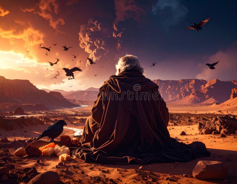 Prophet is Sitting in the Desert. Stock Illustration - Illustration of ...