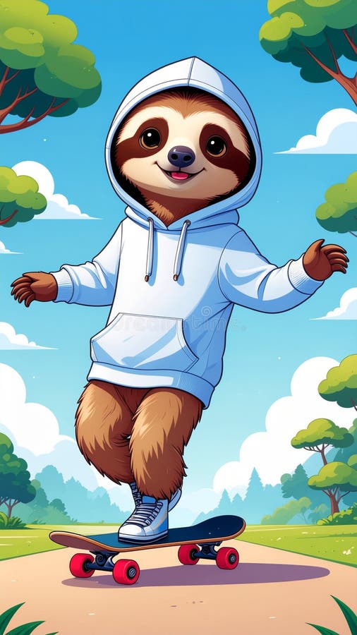 Sloth on Skateboard in Park Cartoon Stock Photo - Image of board, sloth ...