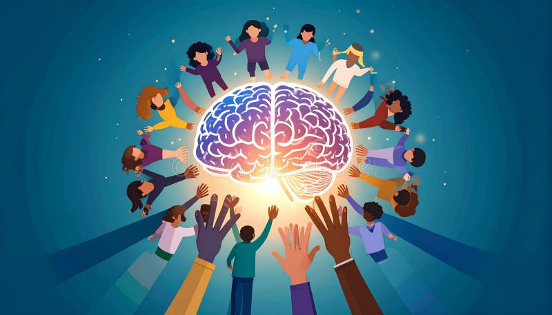 Diverse Hands Around Brain – Unity in Mental Health Awareness Concept ...