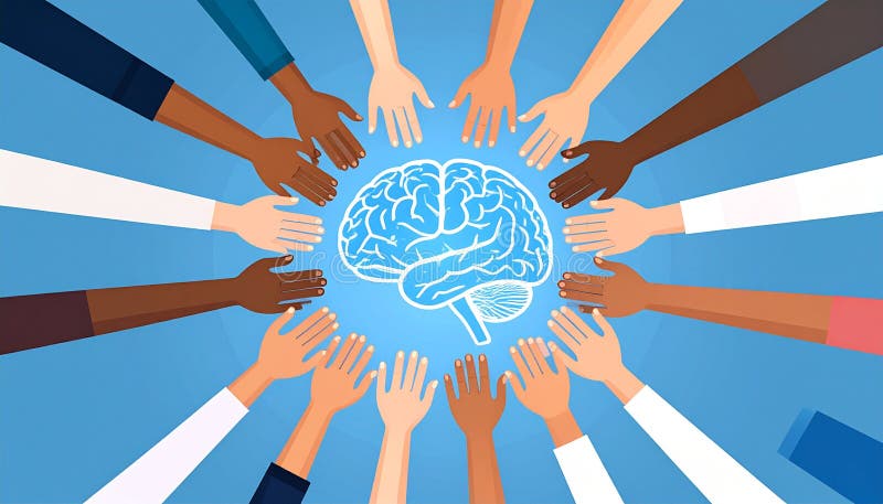 Diverse Hands Around Brain – Unity in Mental Health Awareness Concept ...