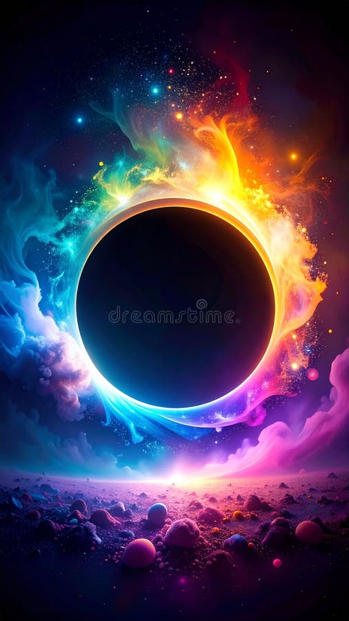 Surreal Rainbow Eclipse with Vivid Smoke and Cosmic Light. Ai Generated ...