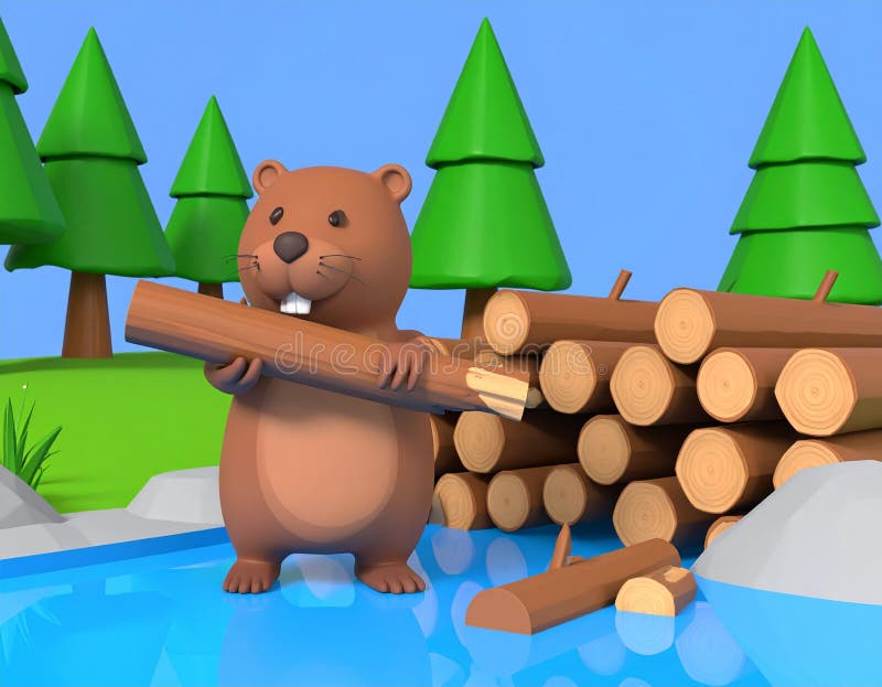 Beaver Building Dam in River Cartoon Stock Illustration - Illustration ...