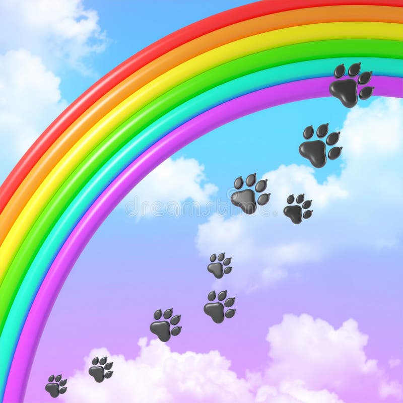 Rainbow Bridge with Pets Paws Cartoon Stock Image - Image of remember ...