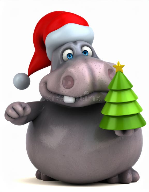 Hippo Christmas Tree Cartoon Card Stock Illustration - Illustration of ...