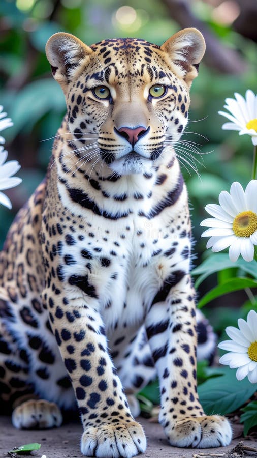 Leopard with Flowers in Forest Stock Image - Image of jungle, flowers ...