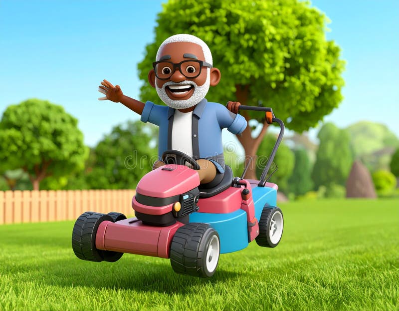 Man on a Lawn Mower Cartoon Stock Photo - Image of cartoon, poster ...