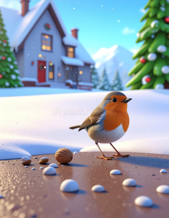Robin in Winter Landscape Cartoon Stock Image - Image of animals ...