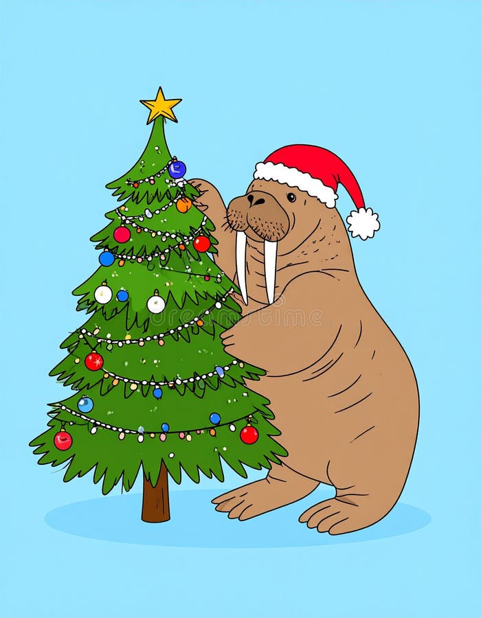 Walrus Christmas Cartoon Background Stock Image - Image of wildlife ...