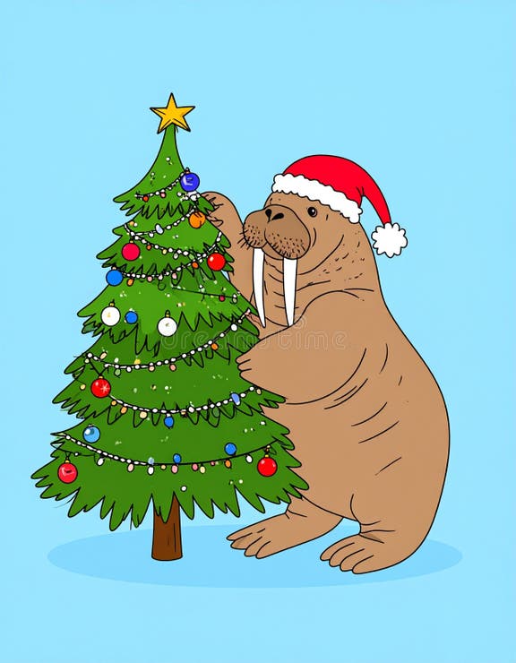 Walrus Christmas Cartoon Background Stock Image - Image of wildlife ...