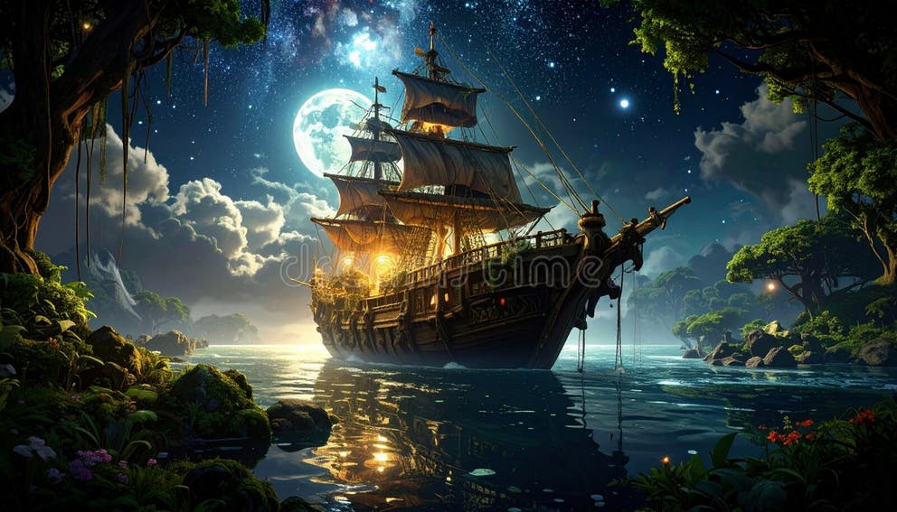 Drifting Beyond Time stock illustration. Illustration of mast - 381362452