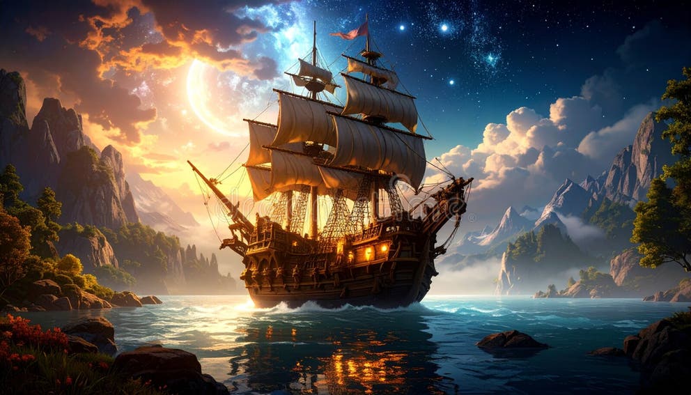 Drifting Beyond Time stock illustration. Illustration of mast - 381362500