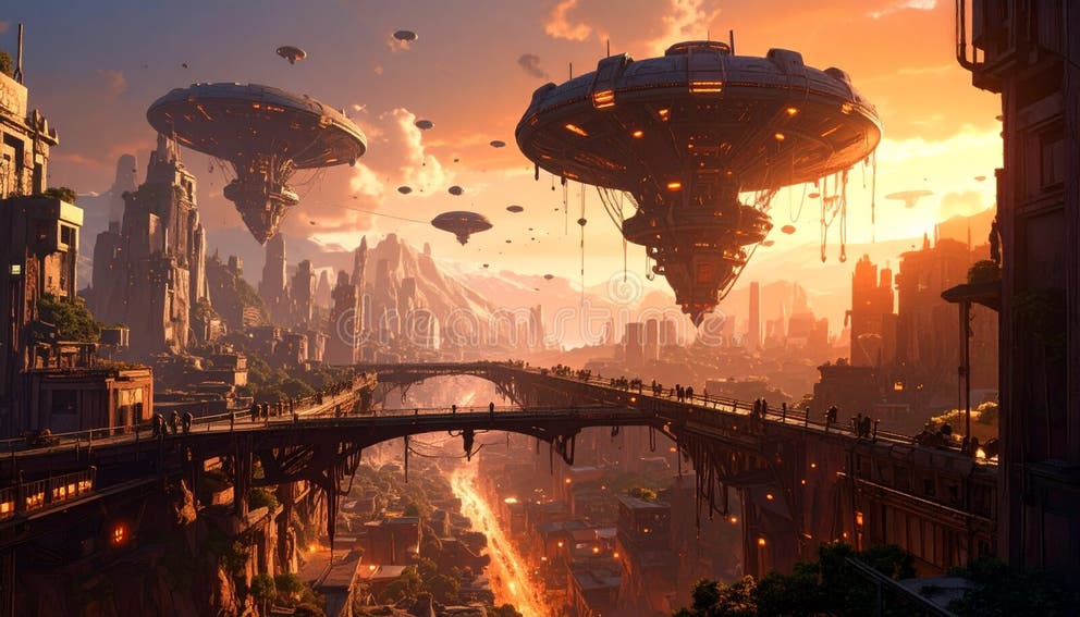 The Floating Remnants of Civilization Stock Illustration - Illustration ...