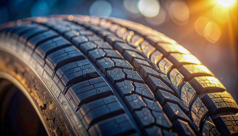 A Close Up of a Tire with the Sun Shining on it. the Tire is Wet and ...